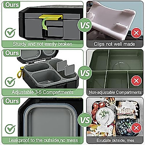 Itslife Bento Lunch Box for Kids, 3-5 Compartment with Leak Proof, 35oz Lunch Containers for Toddler, Dishwasher Safe, BPA Free, Ideal Portion 10 Designs for Kids School Gift (Black Dinosaur)