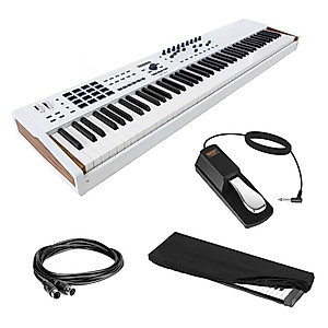 Arturia KeyLab 88 MkII Hammer-Action MIDI Controller (White) with Sustain Pedal, MIDI Cable 10' & Keyboard Dust Cover (Large) Bundle