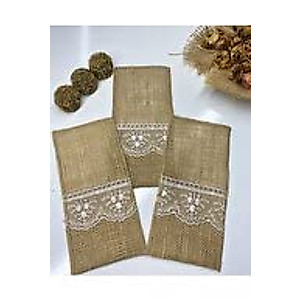 meditroia (Troia Textil(12,Pieces) Burlap Cutlery Holders Lace Utensil Pouch Knifes Forks Bag for Vintage Natural Wedding (4x8inch)