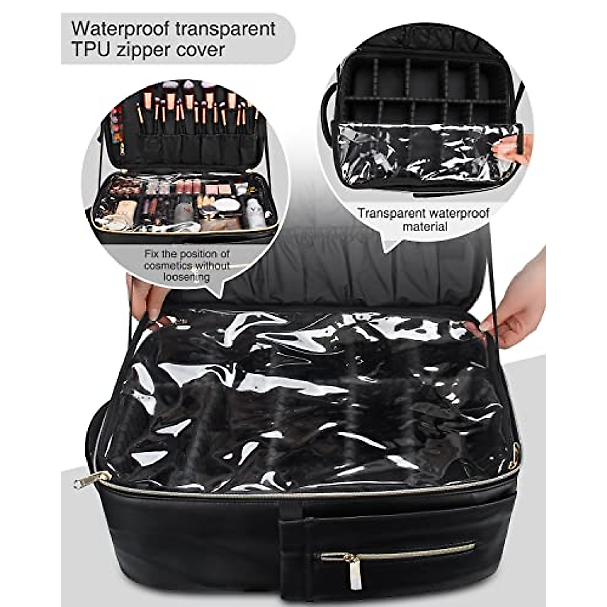 Relavel Makeup Backpack, Professional Makeup Bag for Backpack, Extra Large Travel Train Case, Cosmetic Organizer for Women, Makeup Artist Travel Case with Adjustable High Dividers(Black)
