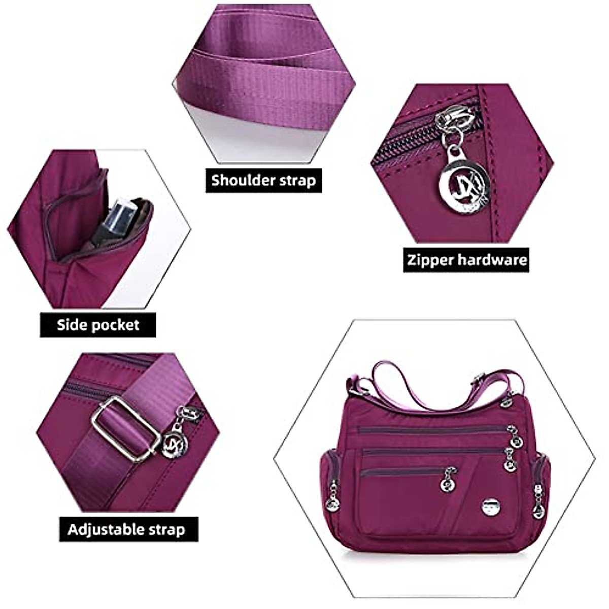 Mudono Crossbody Bag for Women Nylon Shoulder Purse Roomy Large Capacity Travel Purse Lightweight Messenger Satchel