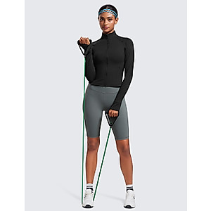 CRZ YOGA Butterluxe Womens Cropped Slim Fit Workout Jackets - Weightless Track Athletic Full Zip Jacket with Thumb Holes Black Small