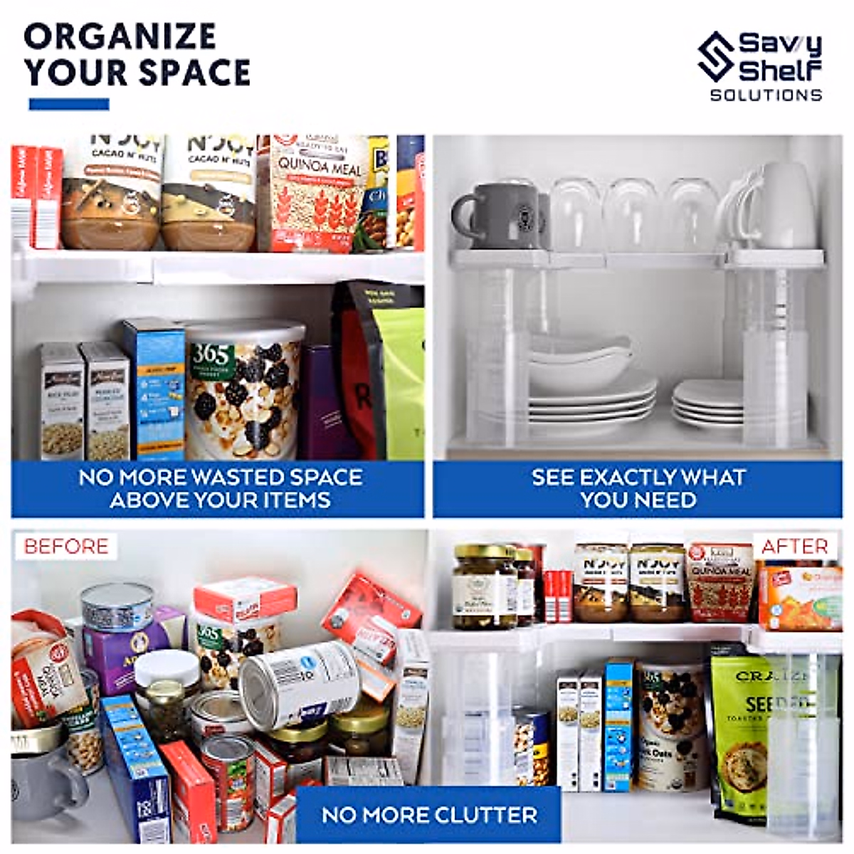 Savvy Shelf Adjustable Pantry & Can Storage Organizer - Storage Kitchen Cabinet Organizer - Pantry Organization & Storage Can Organizer for Pantry & Cupboard