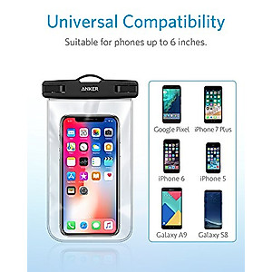 Anker Universal Waterproof Case, IPX8 Waterproof Phone Pouch Dry Bag for iPhone X / 8 / 8 Plus, Samsung Galaxy S8 / S7, Samsung Note Series, Google Pixel 2, up to 6 Inches—2 Pack