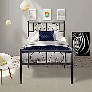 Twin Bed Frames Black for Boys Teenagers Adult, Single Platform Steel Bed Frame with Storage Girls Twin Size Beds Mattress Foundation Metal Slats Support with Headboard Footboard No Box Spring Needed