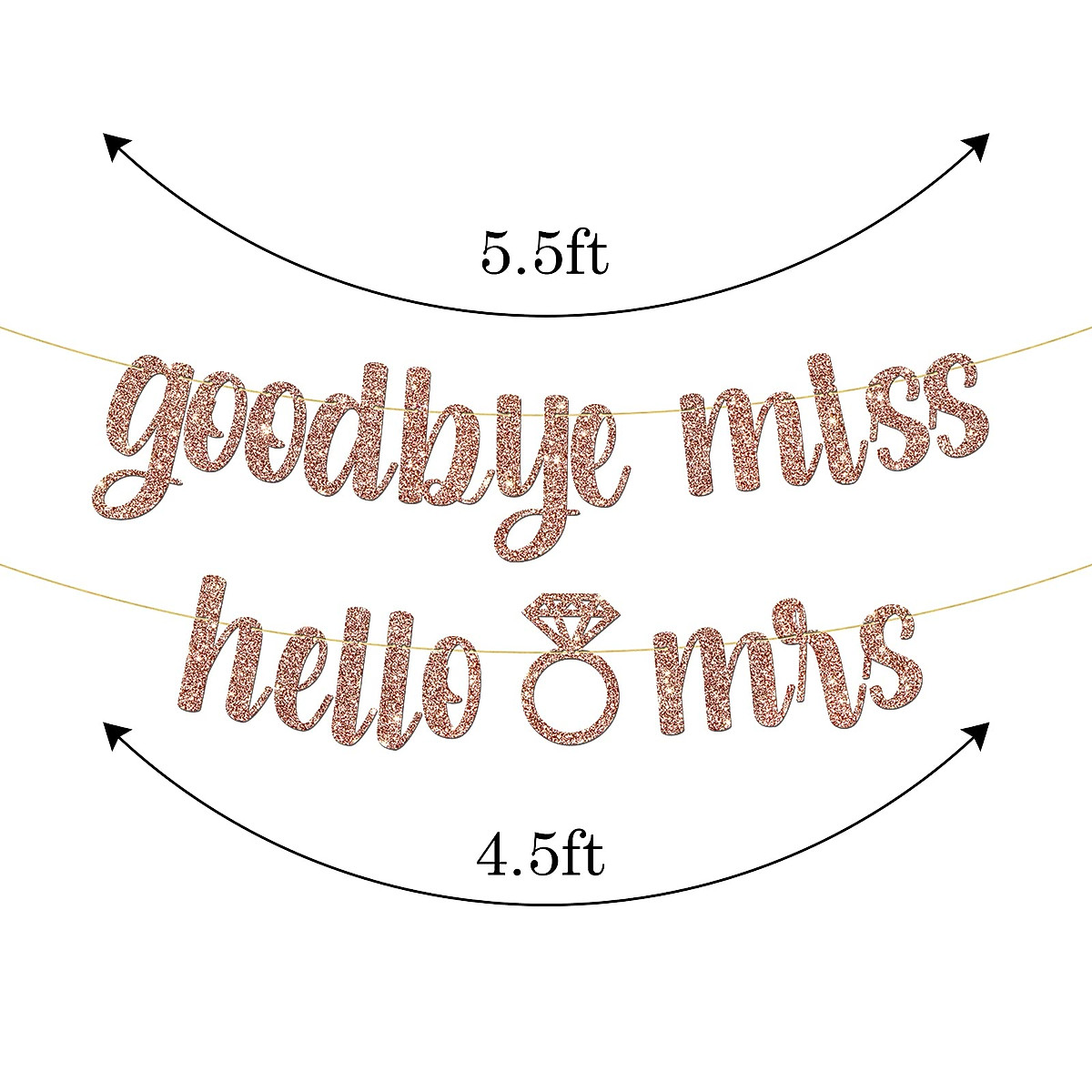 Belrew Goodbye Miss Hell Mrs Banner, Engagement Party Decor, Bridal Shower, Wedding Bride to Be Party Decoration Supplies, Glittery Rose Gold