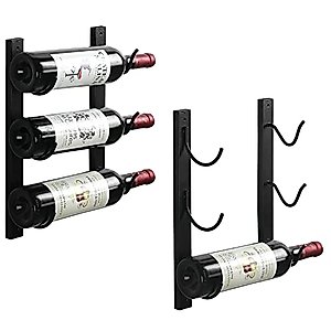 MyGift Modern Wall Mounted Matte Black Metal Wine Storage Rack Set, Hanging Wine Bottle Holder Display Rack, Holds 6 Bottles