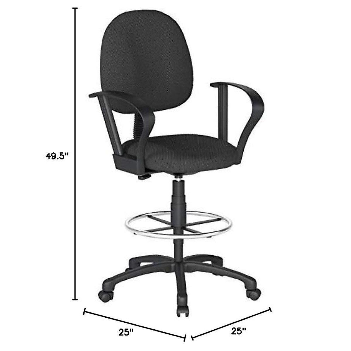 Boss Office Products Ergonomic Works Drafting Chair with Loop Arms in Black