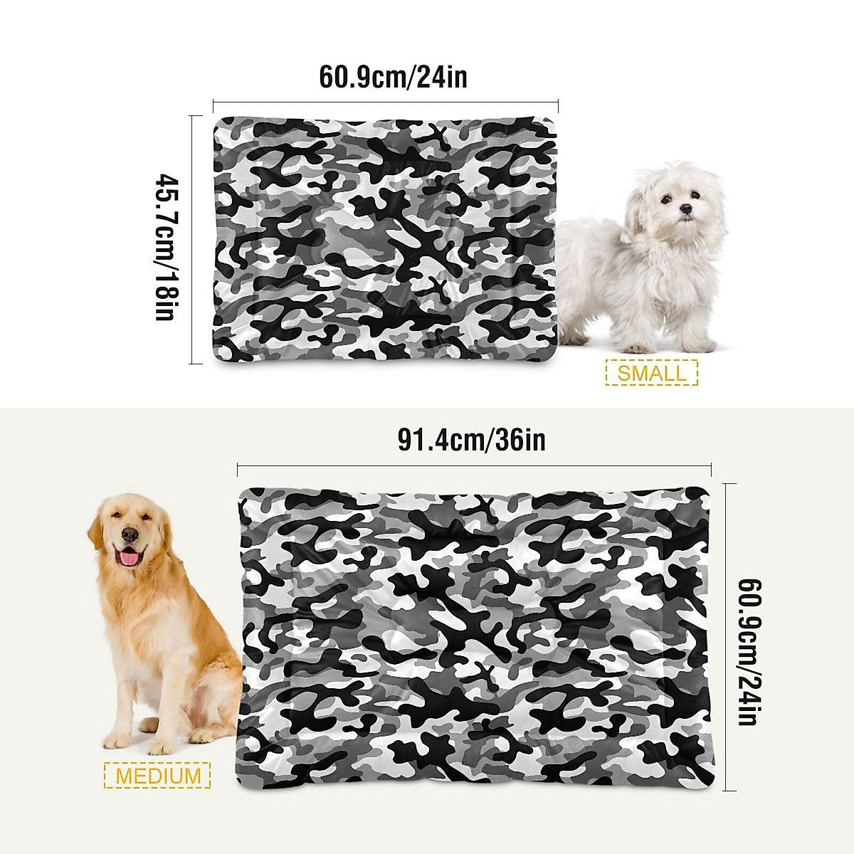 Coikll Camouflage Pet Bed Pad Soft Dog Bed Mat with Anti-Slip Bottom, Machine Washable Crate Pad Mattress for Dog Sleeping- 24 * 18inches