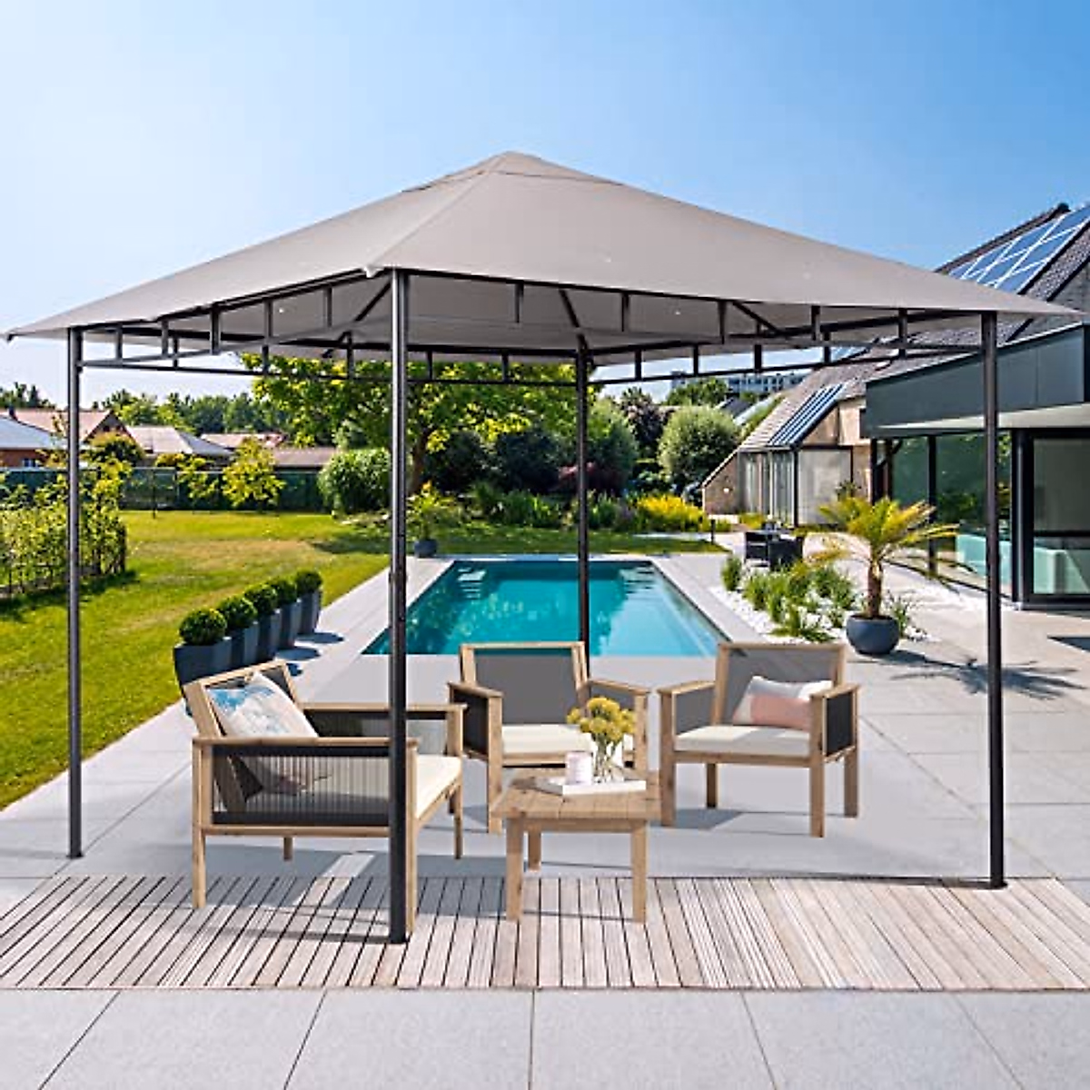 Warmally 10x10 Grill Gazebo Canopy Tent, Outdoor Single Soft-Top Canopy, BBQ Tent for Deck, Lawn, Gardens, Backyard and Party(Light Grey)