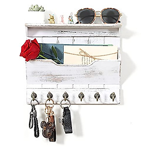 Dythner Key Holder for Wall, Elegant Wall-Mounted Mail Organizer, Key and Mail Holder for Wall with 6 Key Hooks, Key Racks for Home and Entryway Decor, Rustic Paulownia Wood