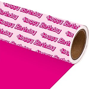JarThenaAMCS Happy Birthday Wrapping Paper Mini Roll 17in x 32.8Ft Y2K Pink Gift Wrap Paper for Birthday Party Wrapping Supplies