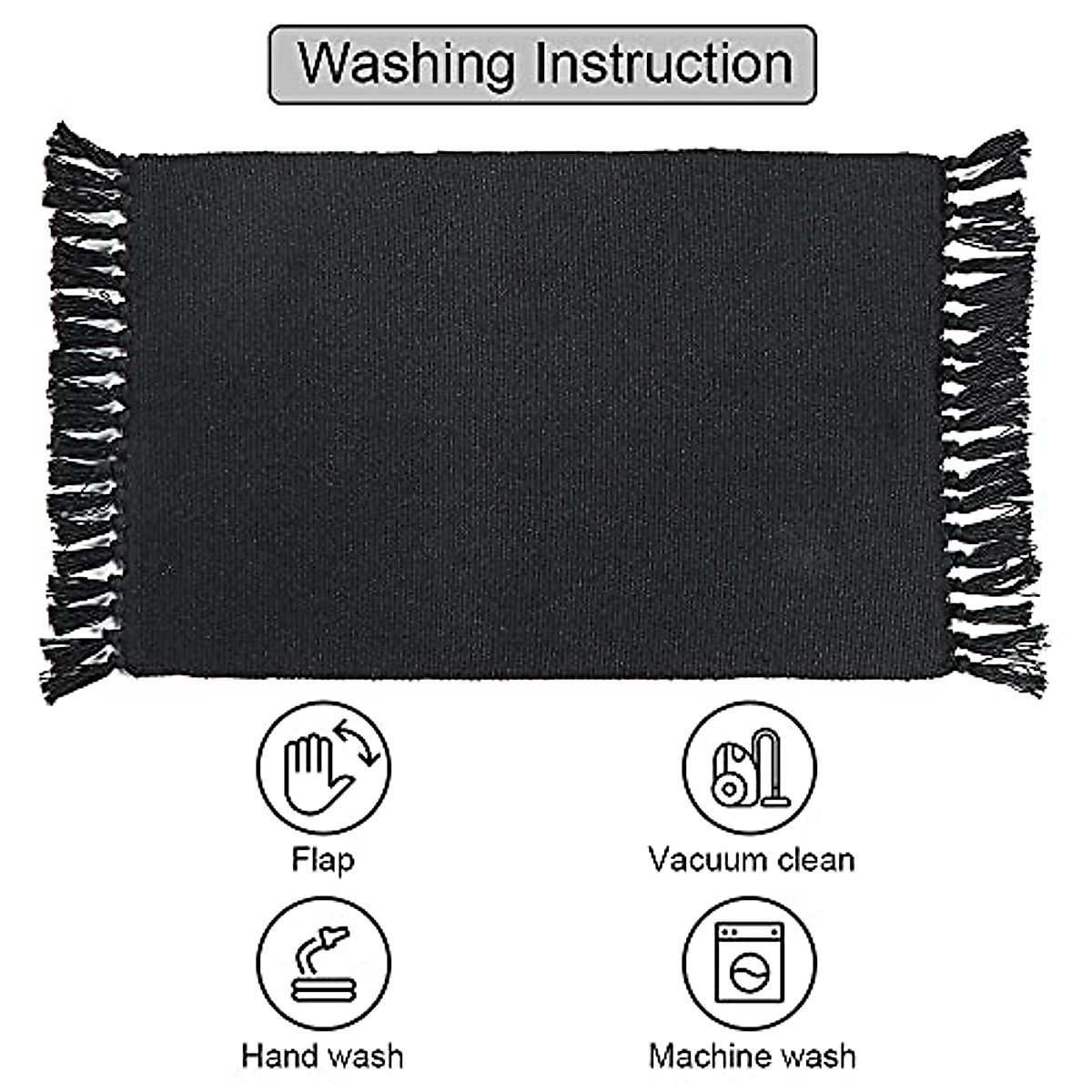 Seavish Black Kitchen Rug, 2x3 Cotton Hand Woven Recycled Throw Rug Runner Braided Entryway Floor Mat for Laundry Room Bathroom Bedroom Dorm