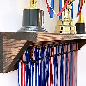 Athwana Premium Wooden Medal Display with Reinforced Shelf & Wooden Hooks I Easy Install I More Hooks & Extra Wide Shelf