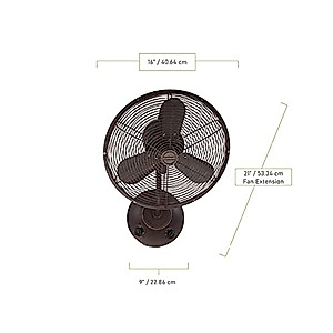 Craftmade BW116AG3 Bellows I Retro-inspired 16" Outdoor Wall Mount Patio Fans with Heavy-duty, 3-speed Oscillating Motor, Aged Bronze Textured