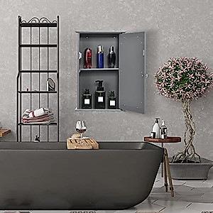 LOKO Bathroom Medicine Cabinet with Mirror, Wall Mounted Storage Cabinet with Single Mirrored Door and Adjustable Shelf for Bathroom, Living Room or Entryway, 13.5 x 6 x 21 inches (Grey)