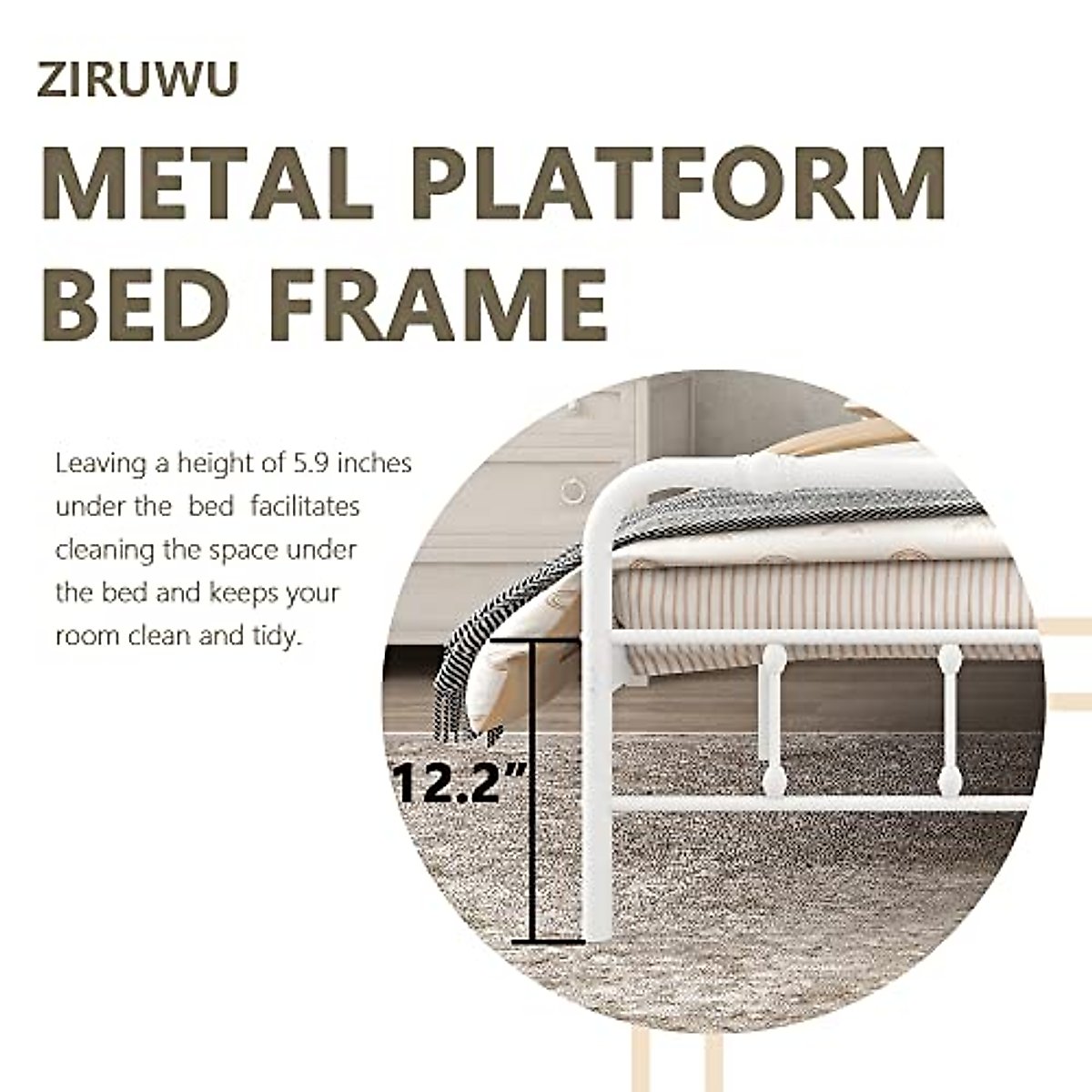 ZIRUWU Twin XL Metal Platform Bed Frame with Headboard Footboard Extra Strong Support No Box Spring Needed Noise Free Easy Assembly White
