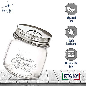 Bormioli Rocco Quattro Stagioni Spice Jar Set - 8.5 Oz, Durable Glass Mason Jars with Multi-Function Rotatable Lids, Stainless Steel Tops for Salt & Pepper - Made in Italy, Glass Spice Jars