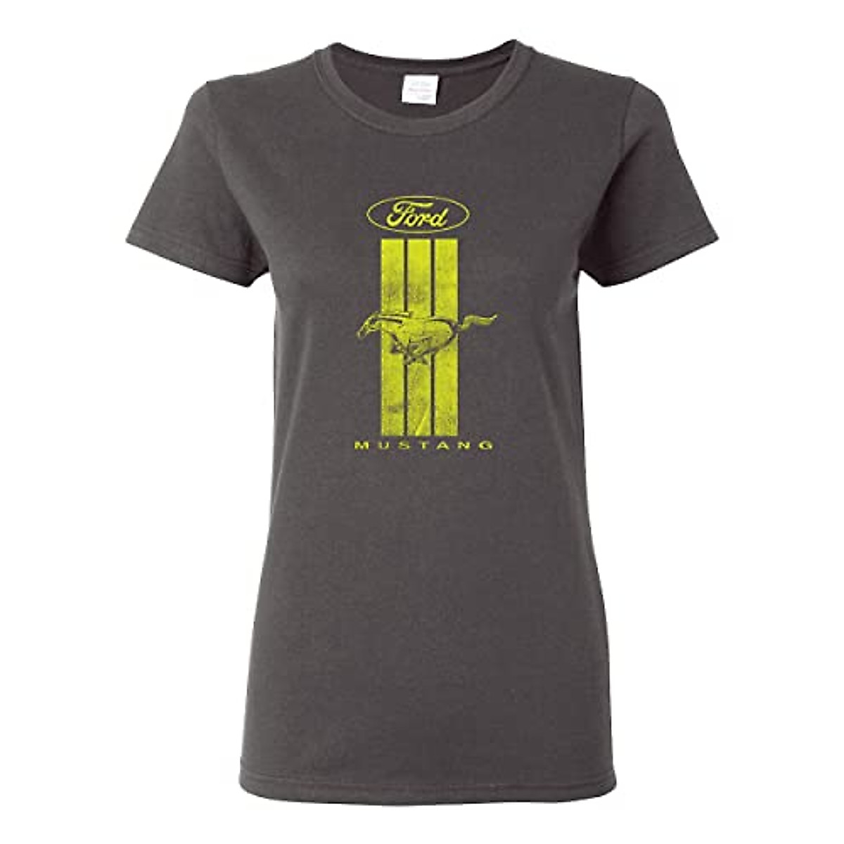Green Striped Ford Mustang Cars and Trucks Womens Graphic T-Shirt, Charcoal, Medium