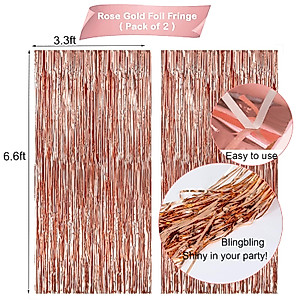 Rose Gold Birthday Party Decorations, Happy Birthday Banner, Rose Gold Fringe Curtain, Rose Gold Sequin Table Runner, 3D Butterfly Wall Decal, Rose Gold Balloons for Women Girls Birthday Party
