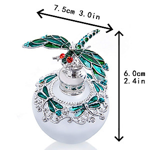 YU FENG 40ml Fancy Empty Crystal Perfume Bottle with Green Dragonfly Stopper Rhinestones Bejewelled Refillable Glass Bottle Containers
