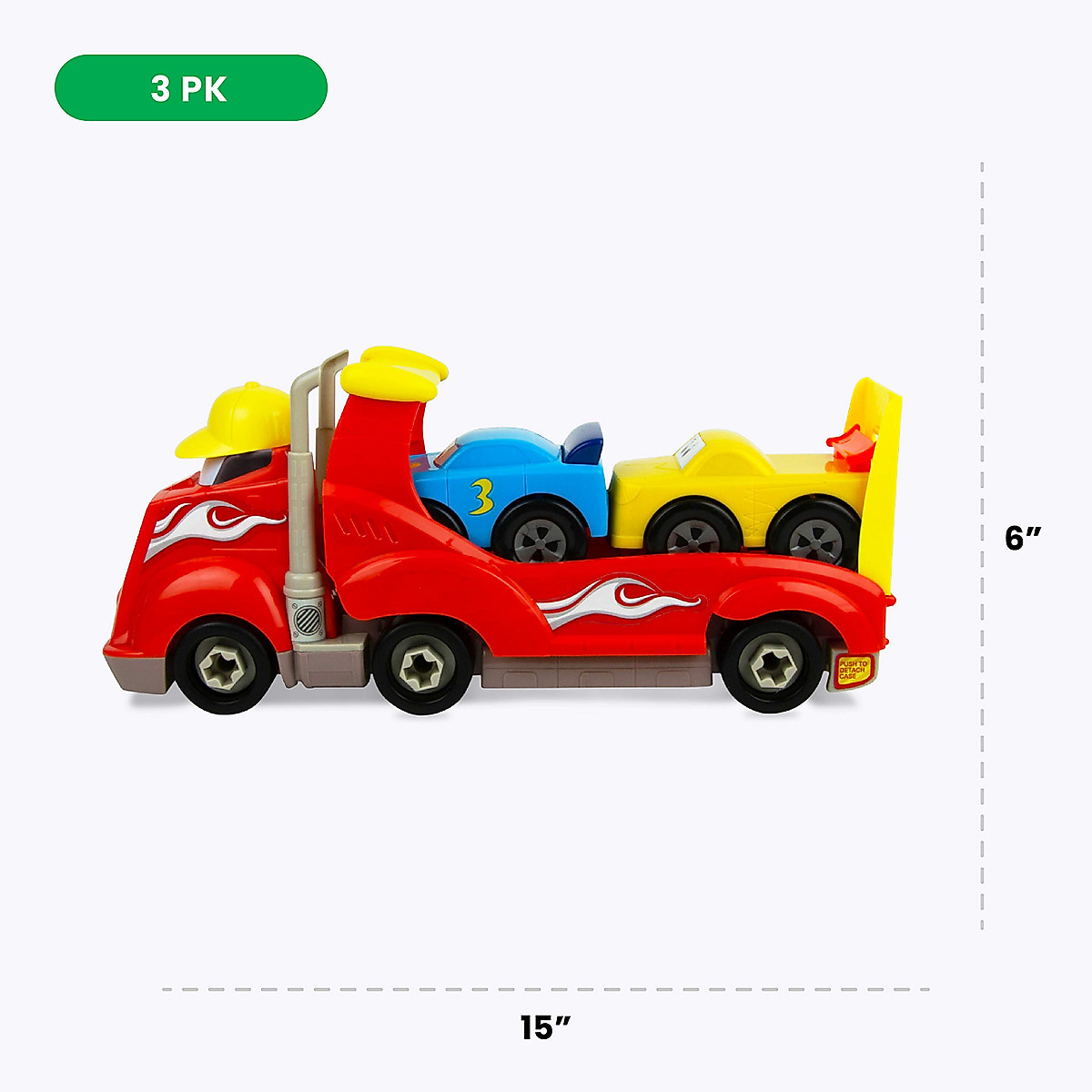 Boley Racing Rascals Hauler Truck Toy Car Set - 3 Pack Toddler Toy Cars and Toy Truck - Toddler Cars and Truck Set with Detachable Trailer and Take Apart Wheels - for Kids Ages 2 and Up