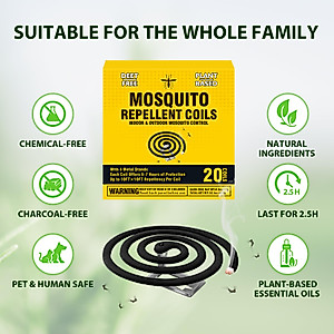 Bugbai Mosquito Repellent Outdoor Patio, 20 Pack Natural Plant-Based Mosquito Coils Pet Safe Mosquito Repellent, Deet Free Mosquito Coils Outdoor Insect Bug Repellent For Backyard Camping With 4 Stand