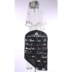 Misslo Jewelry Hanging Non-Woven Organizer Holder 32 Pockets 18 Hook and Loops - Black