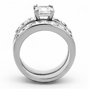 Marimor Jewelry Women's Stainless Steel 316 Princess Cut 3.75 Carat Zirconia Wedding Ring Set Size 8