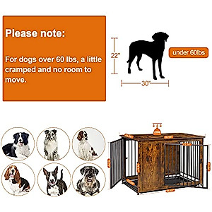 Heybly Furniture Style Dog Crate,Wooden Pet Kennels with 3 Doors,Indoor Pet Crate End Table with Removable Tray for Dogs Under 60lbs, Rustic Brown and Black HFC102SR