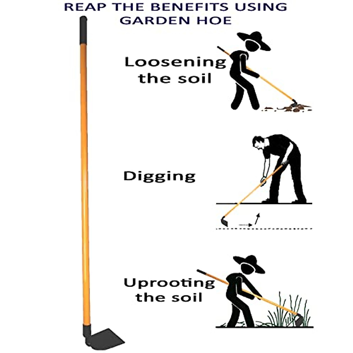 Ashman Garden Hoe (6 Pack)– Sturdy Hand Tiller – Heavy Duty Blade for Digging, Loosening Soil, and Weeding – Rubber Grip Handle for a Strong Hold – Rust Resistant Build.