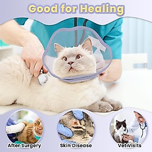 Cat Cone, Cat Cones Alternative to Stop Licking and Scratching, Soft Cone for Cats After Surgery with Drawstrings, Comfortable Pet Cones for Cats to Recovery Wound