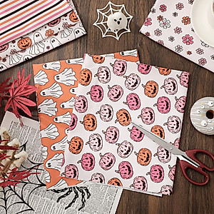 JarThenaAMCS 12Pcs Halloween Cotton Fabric Bundles 18 x 22 Inch Pumpkin Ghost Flower Fat Quarters Pink Black Holiday Sewing Fabrics for DIY Craft Party Decor
