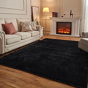 Arbosofe Rugs for Living Room, Area Rug for Bedroom, 9 x 12 Clearance Black Nursery Room Rug, Large Throw for Playroom Room- Soft, Fluffy, Shaggy Carpets for Kids Room Girls