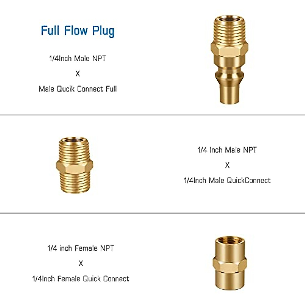 1/4" RV Propane Quick Connect Fittings Adapter Kit, Premium Brass Shutoff Valve & Full Flow Plug & 3/8" Female Flare & 1/4" Female & Male NPT for Natural Gas Quick On or Off, RV, Trailer, BBQ