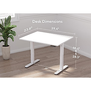 Claiks Glass Standing Desk, Small Electric Standing Desk Adjustable Height, 40 Inch Adjustable Stand Up Desk, Quick Install Home Office Computer Desk, Super White