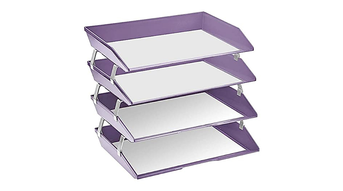 Acrimet 4 Tier Letter Tray - Solid Purple Desktop Organizer