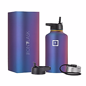 IRON °FLASK Sports Water Bottle - 64 Oz 3 Lids (Straw Lid), Leak Proof - Stainless Steel Gym & Sport Bottles for Men, Women & Kids - Double Walled, Insulated Thermos, Metal Canteen