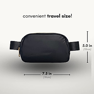 Boutique Belt Bag | Crossbody Bag Fanny Pack for Women Fashionable | Cute Mini Everywhere Bum Hip Waist Pack | Small Fashion Travel Chest Bag | Gold Accessories | Adjustable Extended Strap | Black