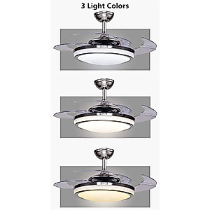 Fandian 44" Modern Ceiling Fan with Lights Remote Control Chandelier Fixture, 3 Lighting Changes Retractable Fandelier for Living Room Bedroom, Brush Chrome with Silent Motor