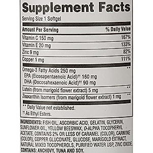 Equate Vision Formula 50+ Lutein, Zeaxanthin & Omega-3, 300 Softgels