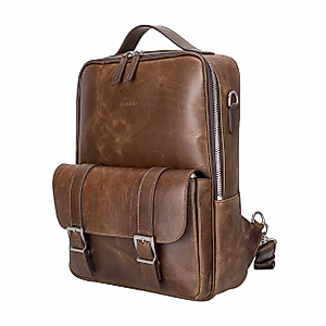 Bayelon Genuine Leather Backpack Vintage Laptop Bag for Women & Men, Travel Daypack, School Bag, Slim Business Bag (Dark Brown)