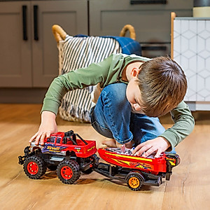 KidPlay Products Path Blazer Friction Power Monster Truck Speed Boat Hauler with Trailer