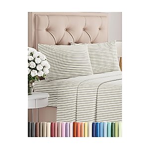Queen Size 4 Piece Sheet Set - Comfy Breathable & Cooling Bed Sheets Set - Hotel Luxury Bedding for Women, Men, Kids & Teens - Deep Pockets, Easy-Fit, Soft & Wrinkle Free - Oeko-Tex - Beige Stripes