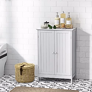 GLACER Bathroom Floor Cabinet, Wooden Freestanding Storage Cabinet with Double Doors, Suitable for Bathroom, Living Room, Bedroom, Entryway, 23.5 x 14 x 34 inches (White)