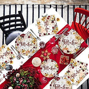 Fall in Love Bridal Shower Decorations Tableware 111pcs Romantic Theme Fall Wedding Decorations Set Include Plates,Napkins,Cups,Forks,Balloons,Waterproof Tablecloth and Banner for 20 Guests