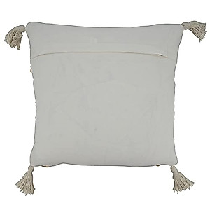 SARO LIFESTYLE Striped Tassel Throw Pillow with Poly Filling, White, 20"