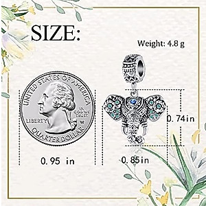 DWJSu Lucky Elephant Charms Good Luck Symbol Blue Crystal Dangle Animal Bead Charm fit Pandora Charm Bracelet & Necklace, DW-NEW075