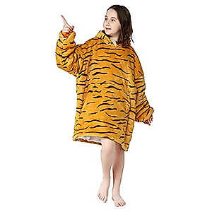 RONGTAI Oversized Wearable Blanket with Giant Pockets, Popular Wearable Blanket,Soft Plush Sweatshirt Hooded,One Size Fits All(Tigger,Kid Size)…