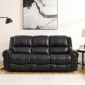 Hydeline Marco Top Grain Leather Zero Gravity Reclining Sofa Couch, 88.5", Black, Memory Foam, Pocket Coils and Control Panel